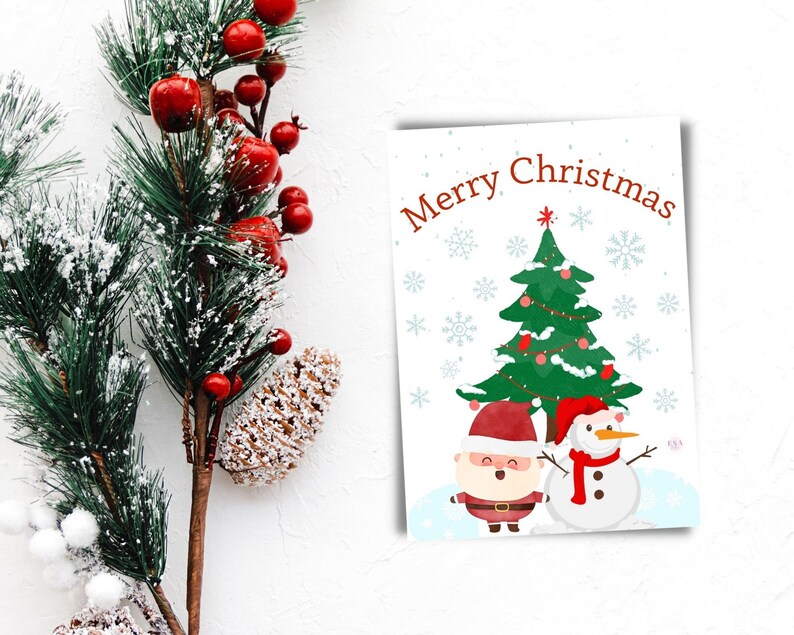 Merry Christmas Card, Printable Santa and Snowman Christmas Card ...