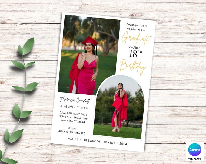 Graduation and Birthday Invitation With Photo 18th Birthday and ...