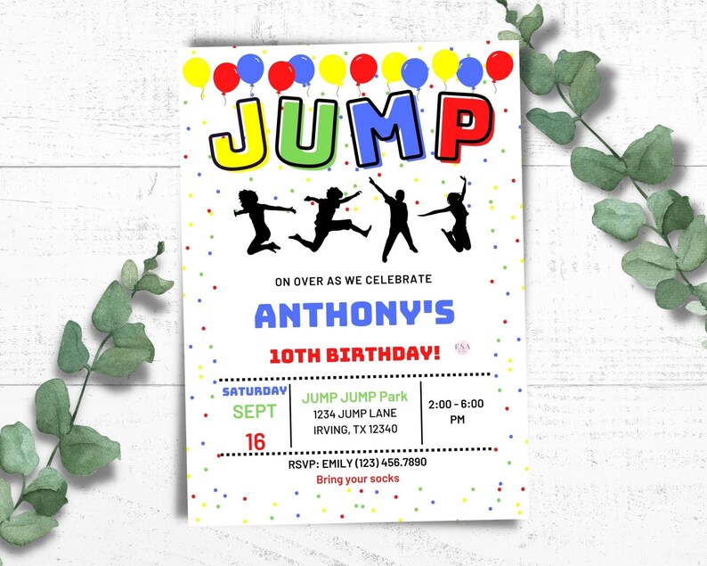 Jump Party Invitation, Trampoline Park Birthday Invitation, Trampoline ...