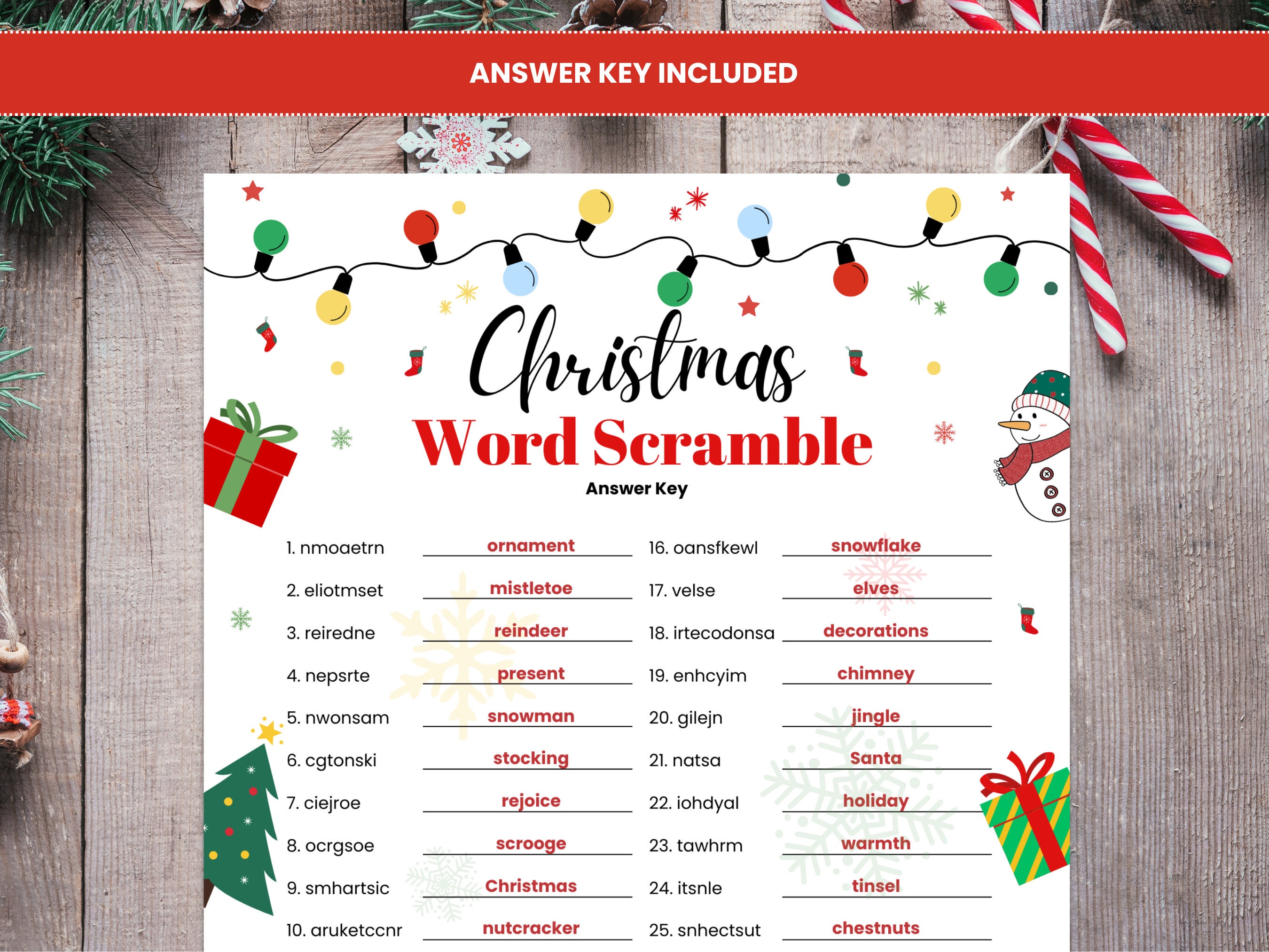 Christmas Word Scramble, Printable Christmas Word Scramble, Christmas ...