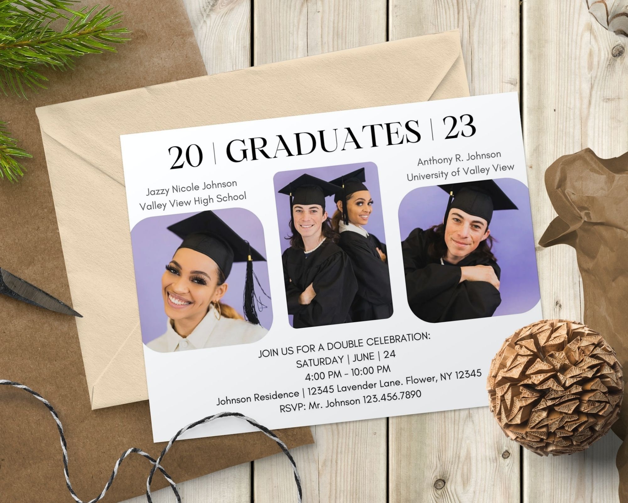 Double Graduation Party Invitation Template: Photo Collage (digital ...