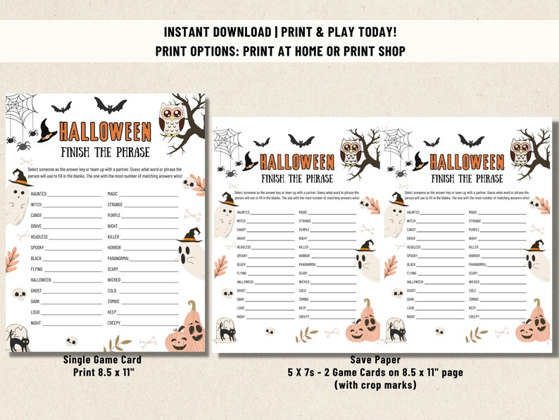 Halloween Finish the Phrase Game: Printable Party Activity (PDF) - Etsy