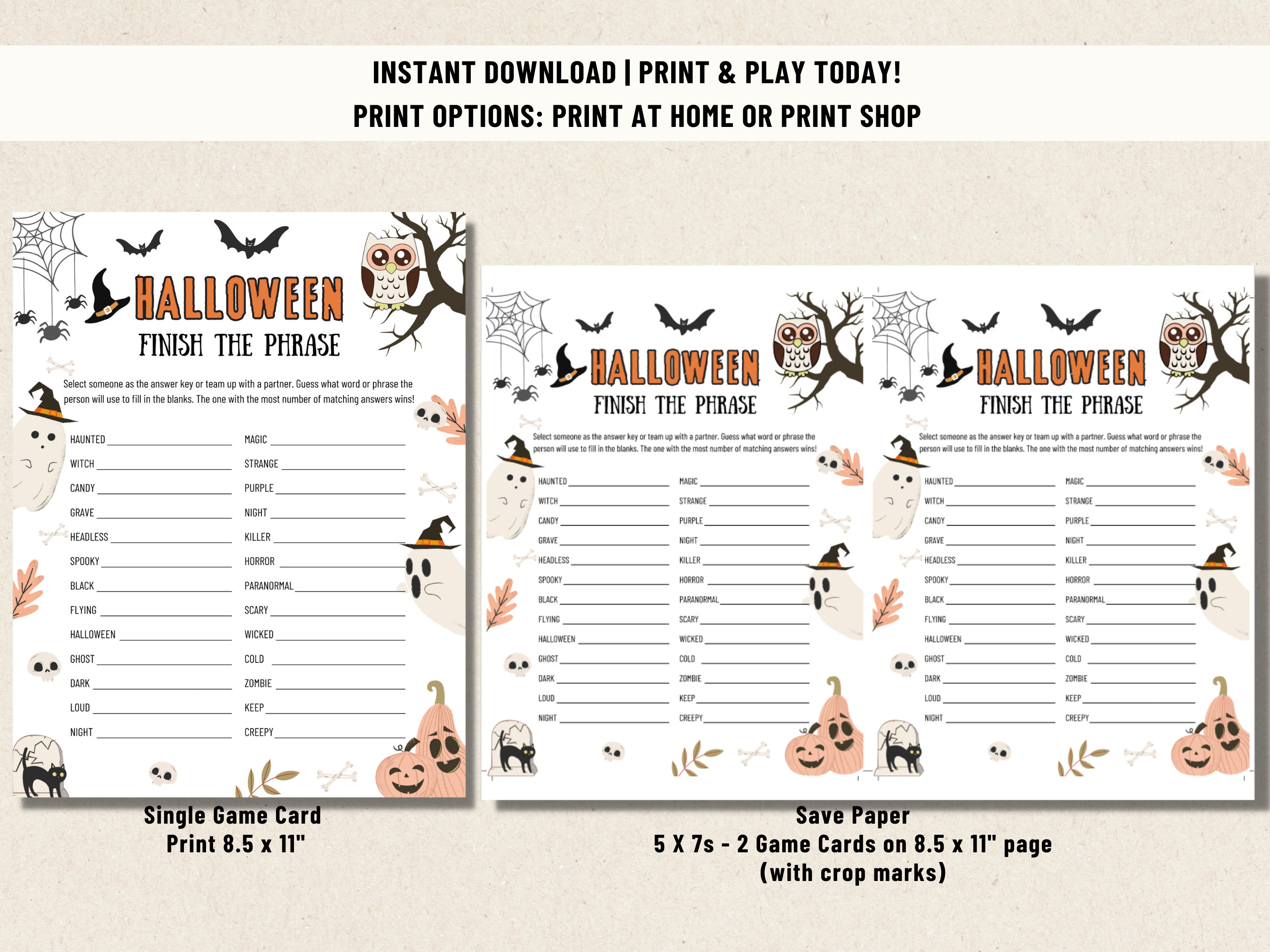 Halloween Finish the Phrase Game: Printable Party Activity (PDF) - Etsy