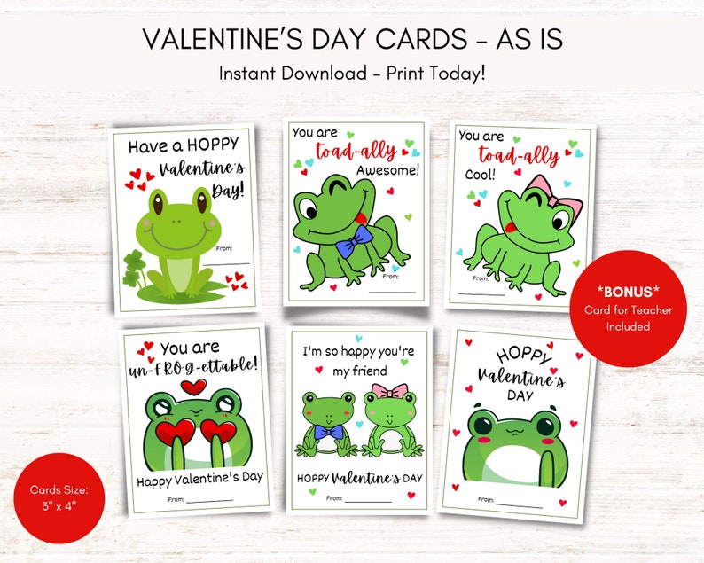 Frog Valentine Card, Valentines Day Card for Kids, Frog Valentine Tag ...