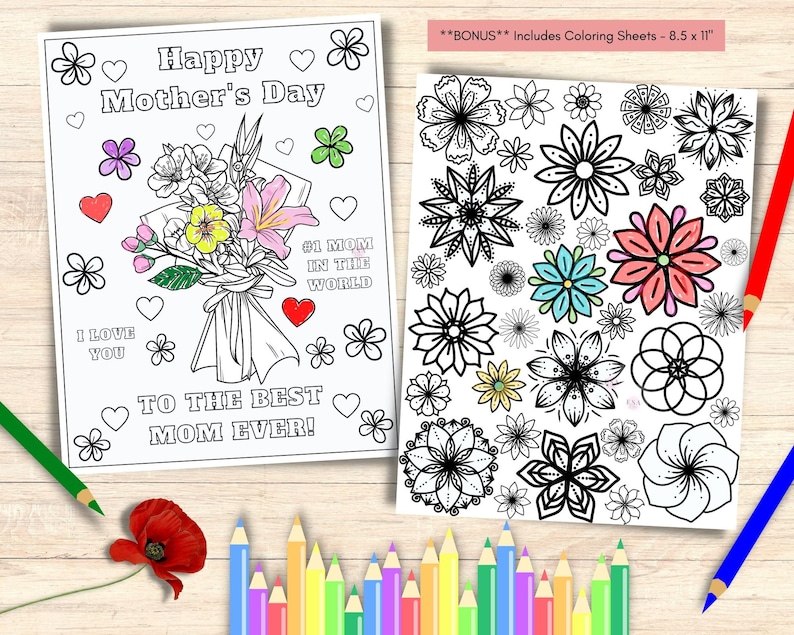 Printable Mothers Day Coloring Card for Kids, Mothers Day Questionnaire ...