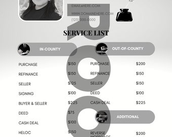 Notary Loan Signing Agent Brochure Price List Simple Template - Etsy