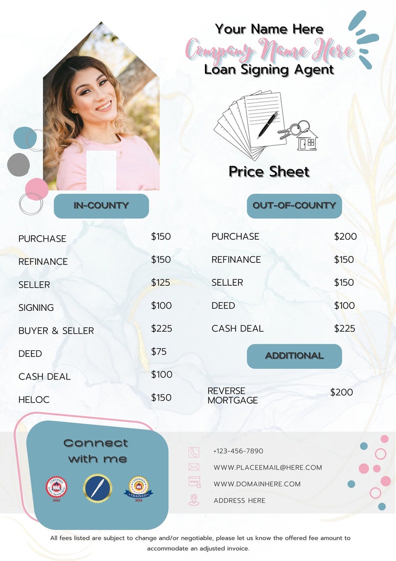 Notary Loan Signing Agent Price Brochure Template Sheets - Etsy
