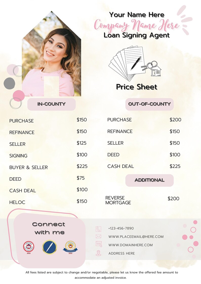 Notary Loan Signing Agent Price Brochure Template Sheets - Etsy