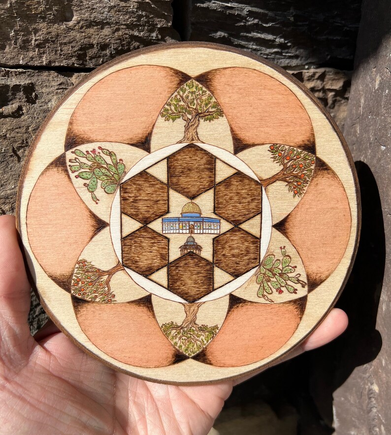 Symbols of Palestine-islamic Geometric Handmade Artwork, Wood-burned ...