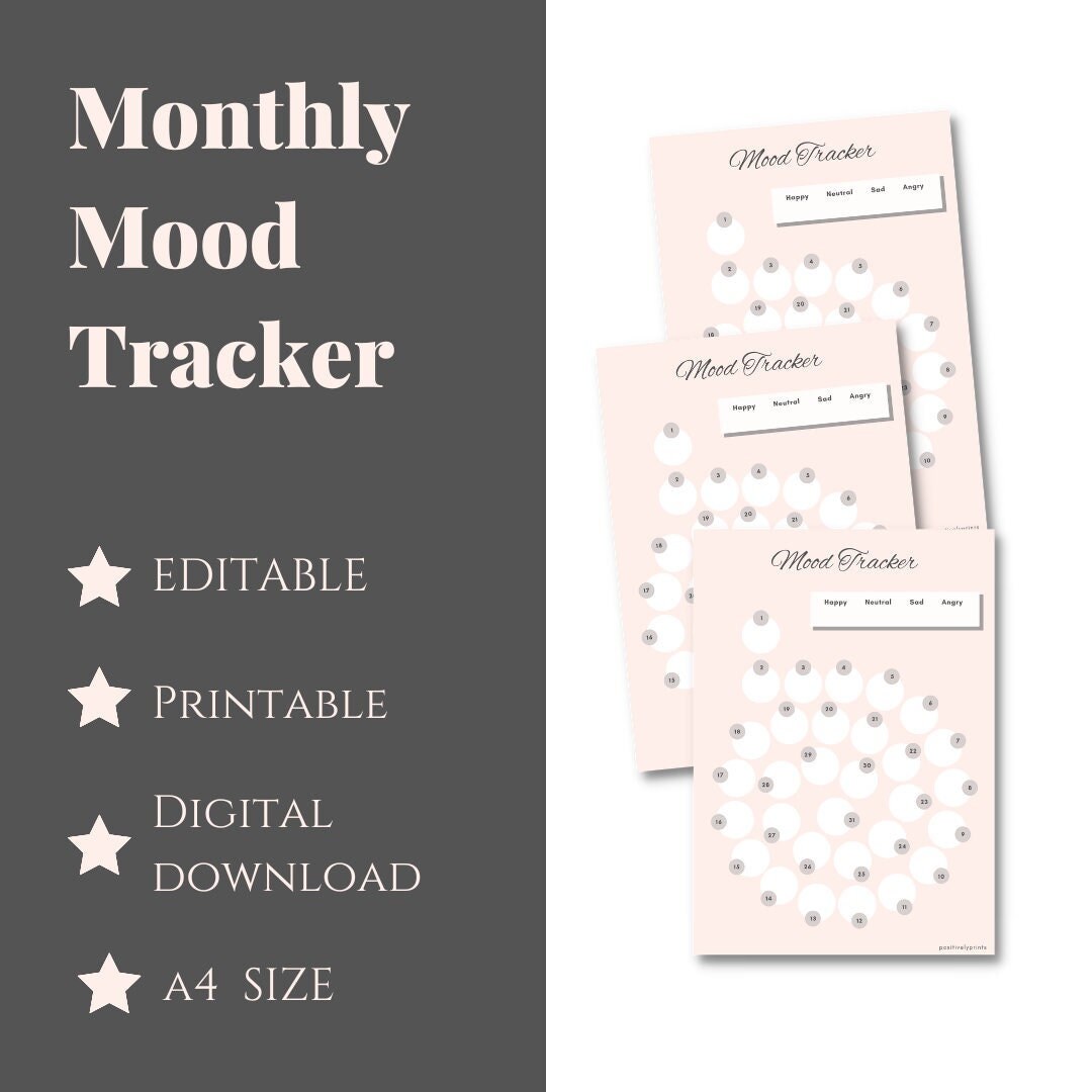 Monthly Minimalist Mood Tracker, Feelings Journal Coloring Sheet ...