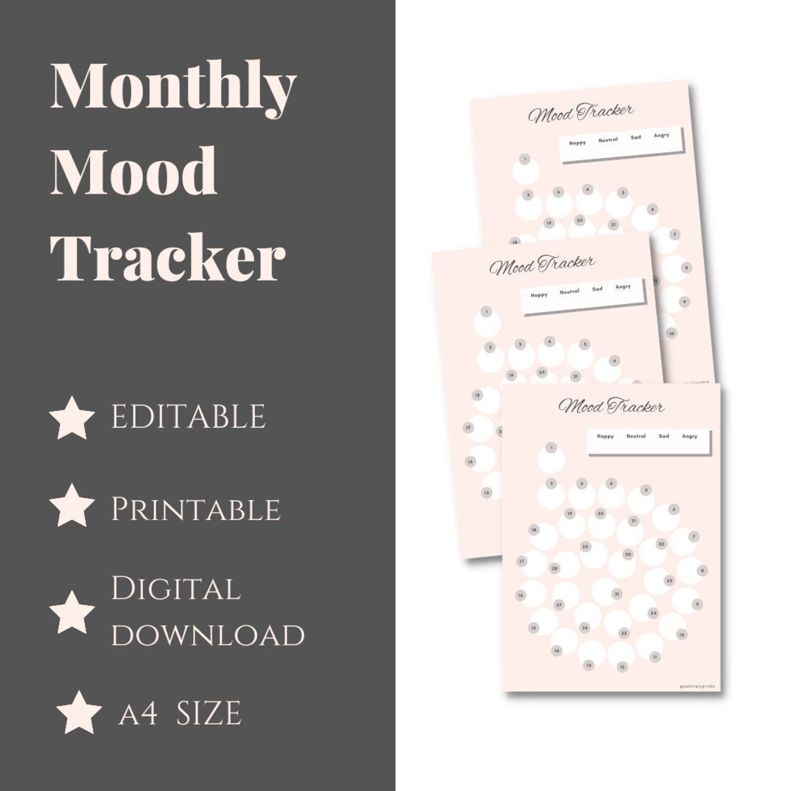 Monthly Minimalist Mood Tracker, Feelings Journal Coloring Sheet ...