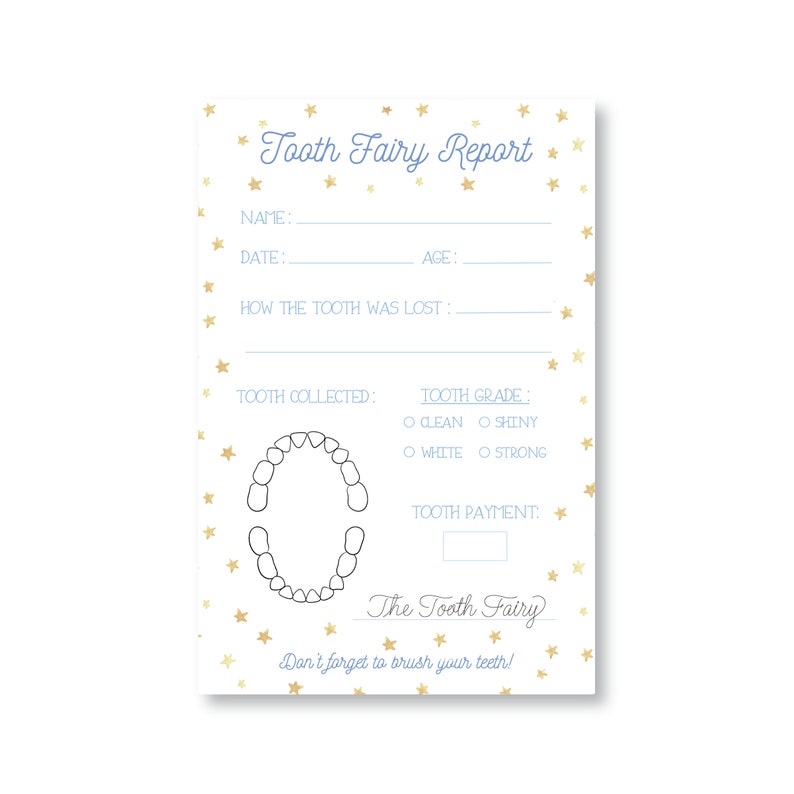 Tooth Fairy Report and Certificate Printable Digital Download PDF ...