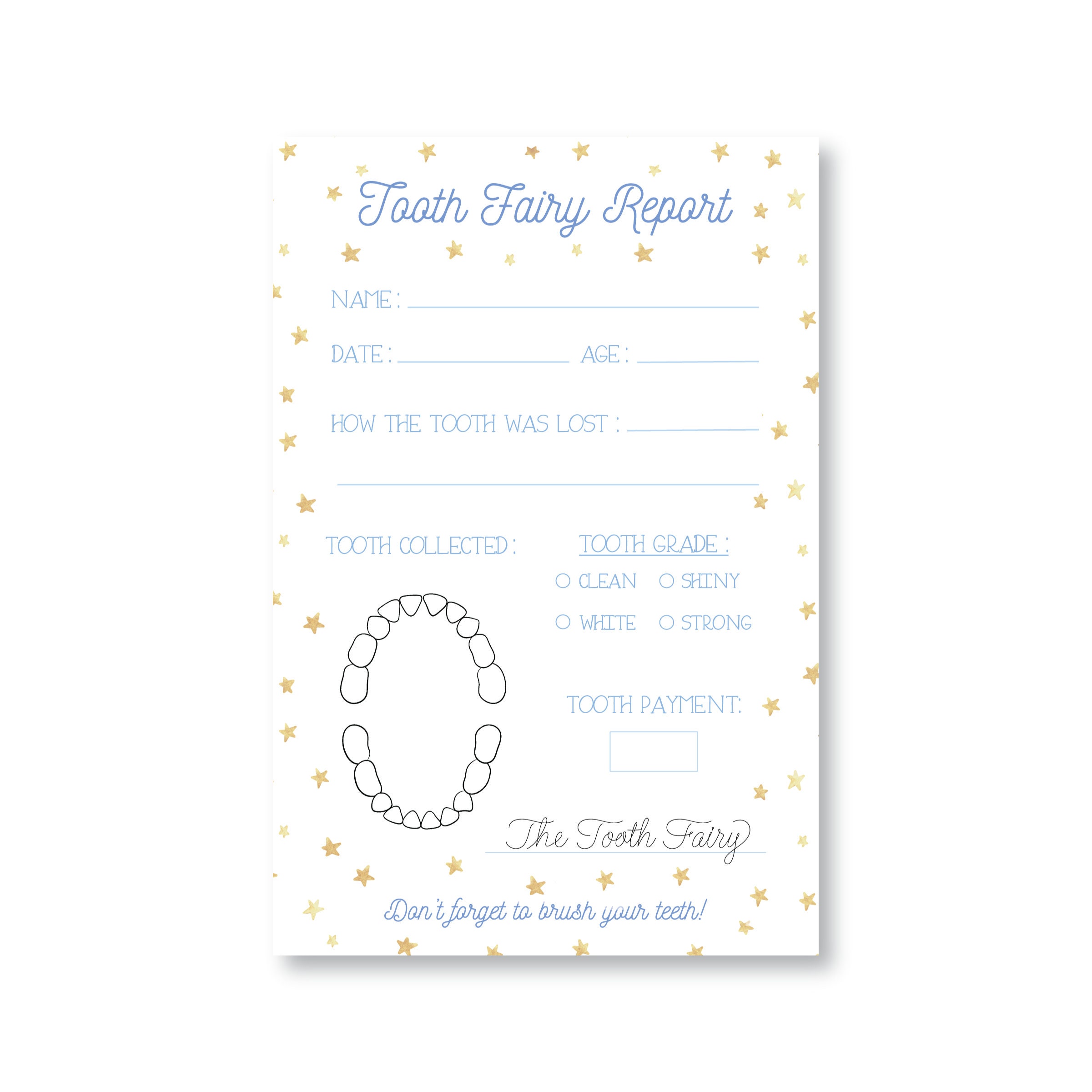 Tooth Fairy Report and Certificate Printable Digital Download PDF Tooth ...