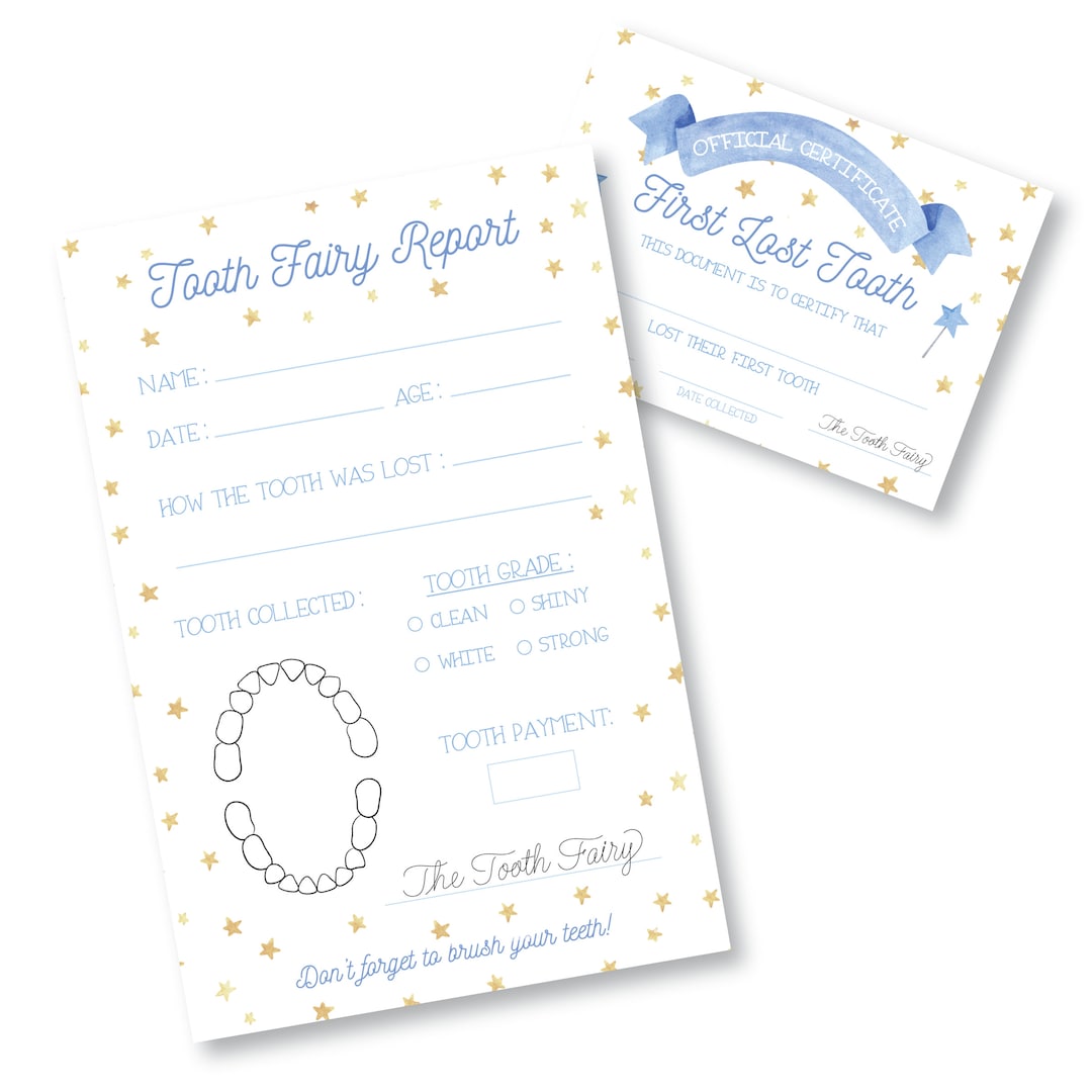 Tooth Fairy Report and Certificate Printable Digital Download PDF ...