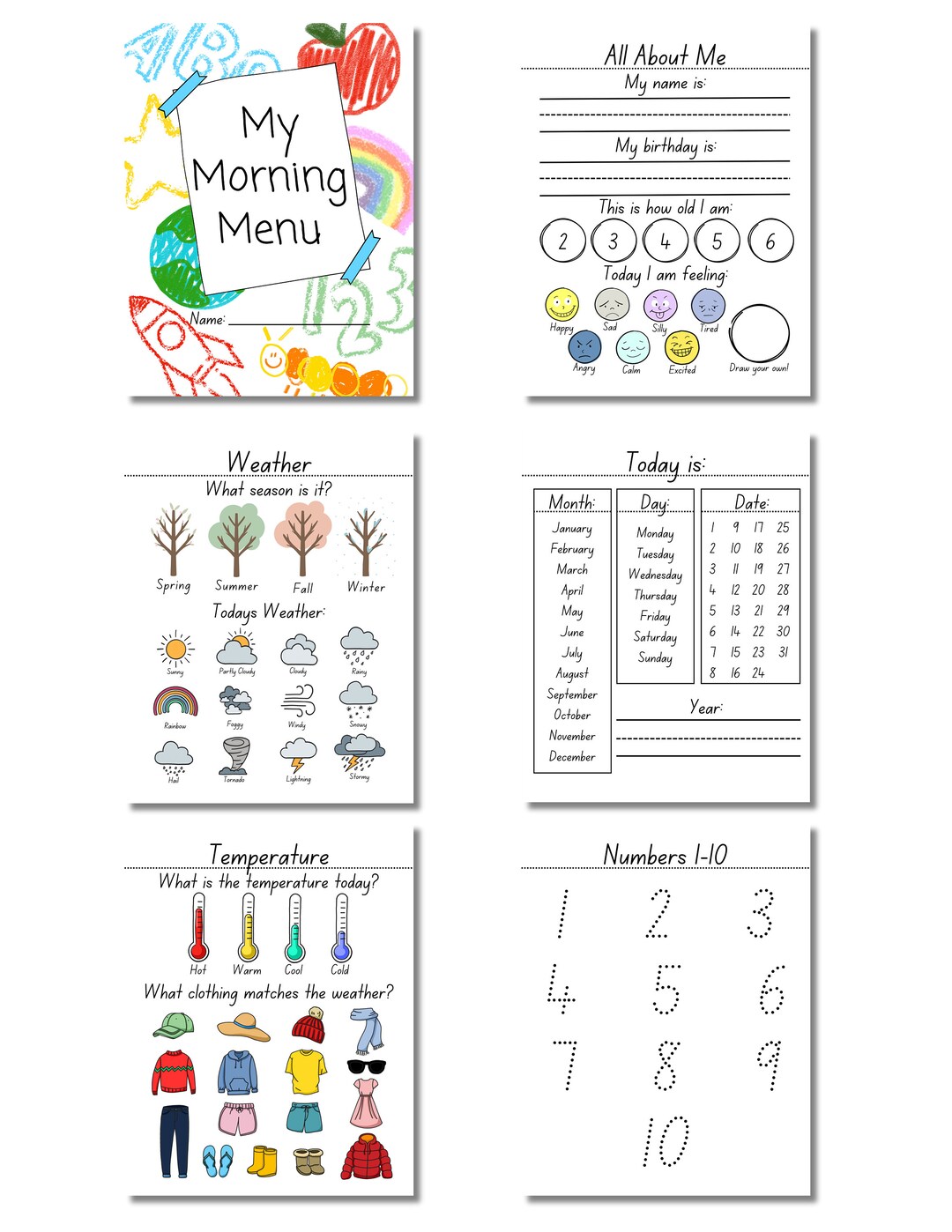 Preschool Morning Menu - Printable - Etsy