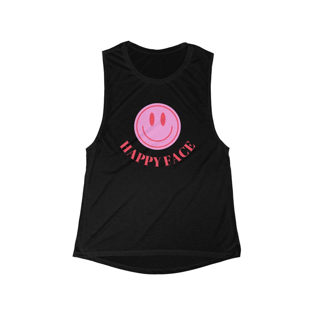 Happy Face, Retro Smiley Face Tank, Women's Flowy Scoop Muscle Tank - Etsy