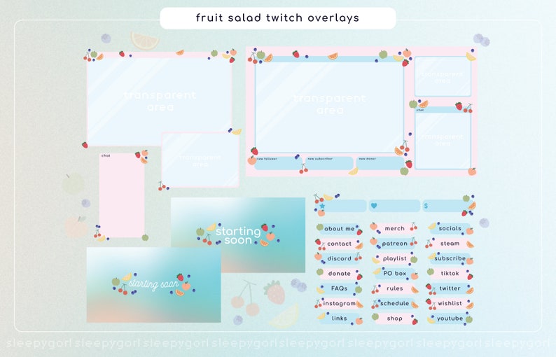 Fruit Salad Twitch Package | Animated Stream Overlay, Cute Fruit Theme ...