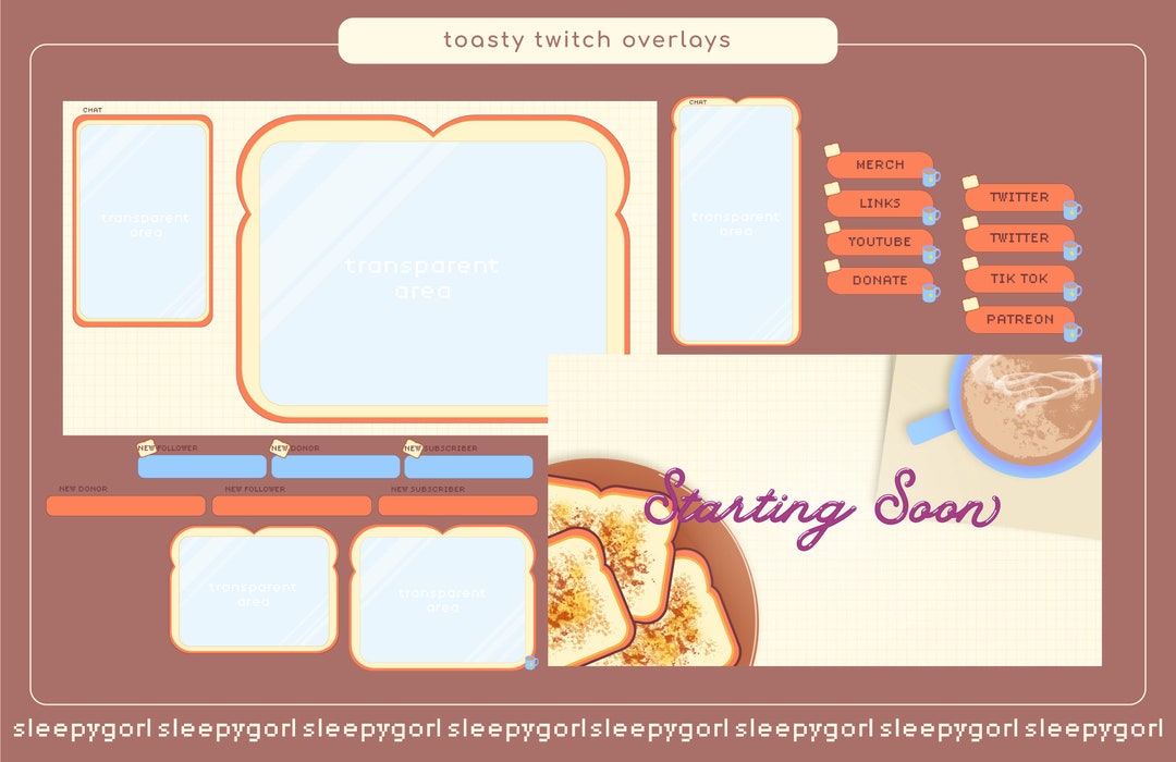 Toasty Twitch Package | Animated Stream Overlay, Cute Toast Theme ...