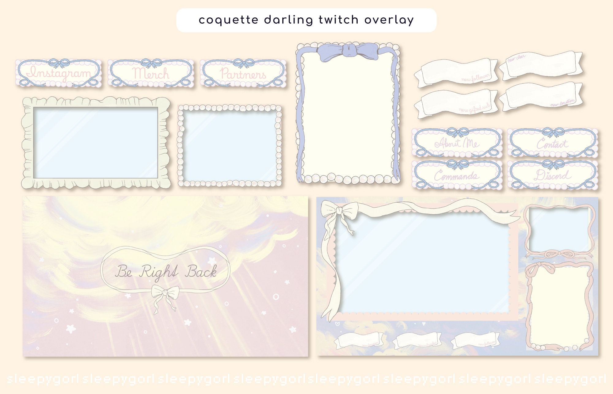 Coquette Darling Twitch Overlay | Animated Stream Overlay, Pastel Pearl ...
