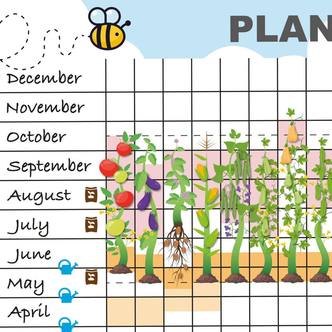 Sowing Calendar for Vegetables and Fruit A3, Printable Gardening ...