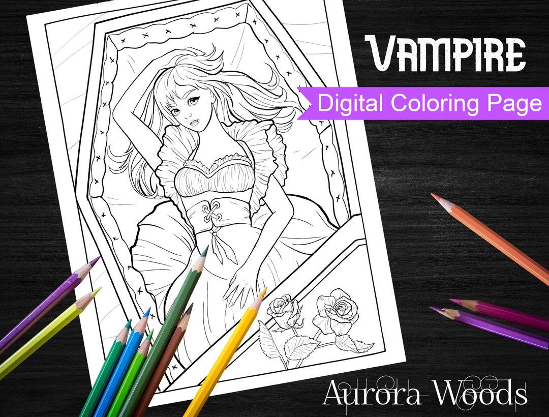 Printable Coloring Page Beautiful Vampire Woman in a Coffin - Etsy UK