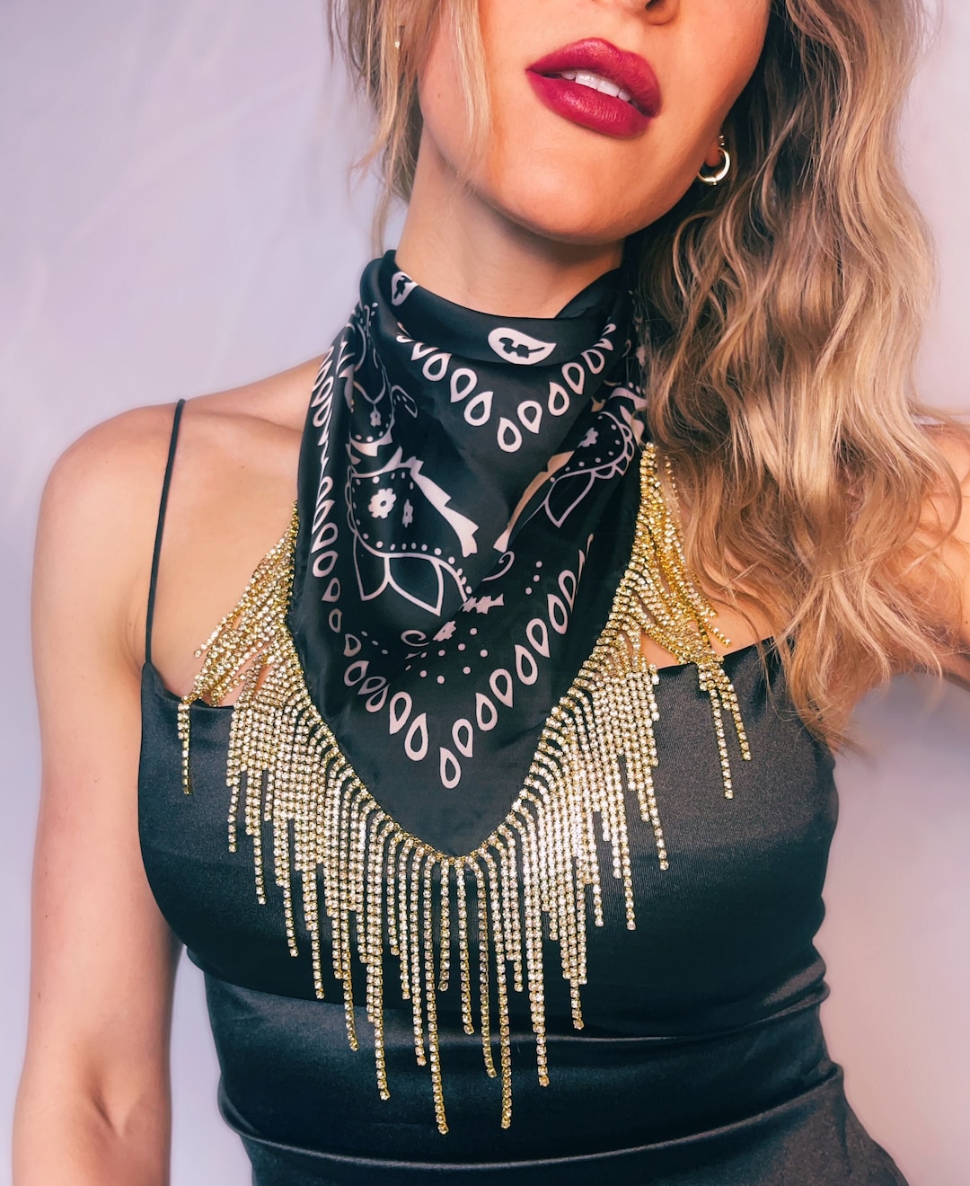Rhinestone Silk Bandana - Etsy