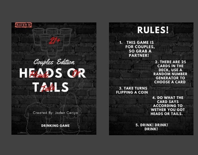 Heads or Tails Drinking Game ( Couple Edition) - Etsy
