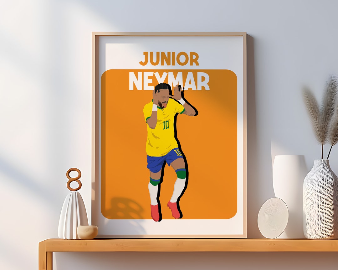 Hand Drawn Soccer Poster, Printable Neymar Junior Drawing, Kids Room ...