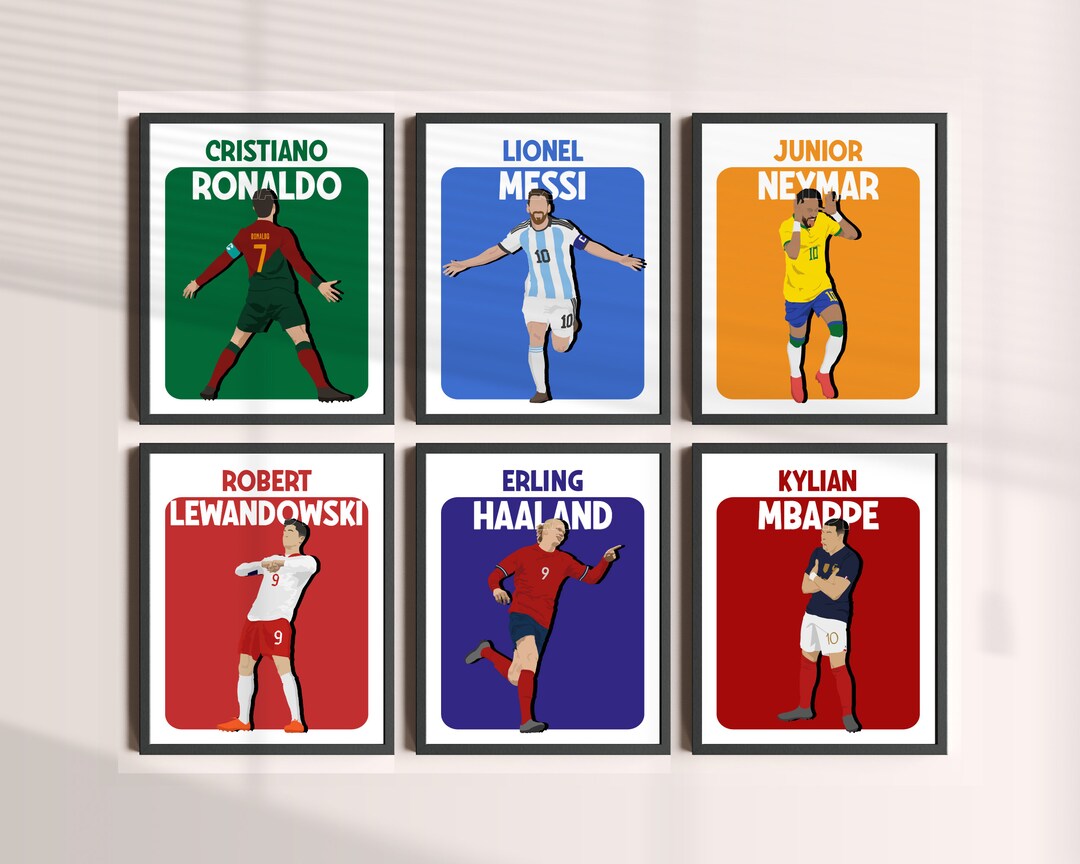 Printable Hand Drawn 6 Footballers Poster Bundle, Messi Ronaldo ...