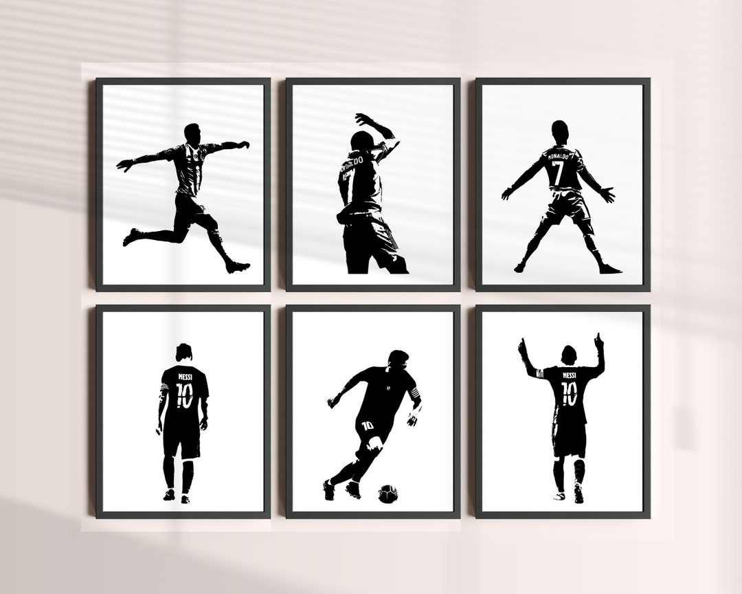 Set of 6 Digital Prints, Messi and Ronaldo Black and White Posters ...