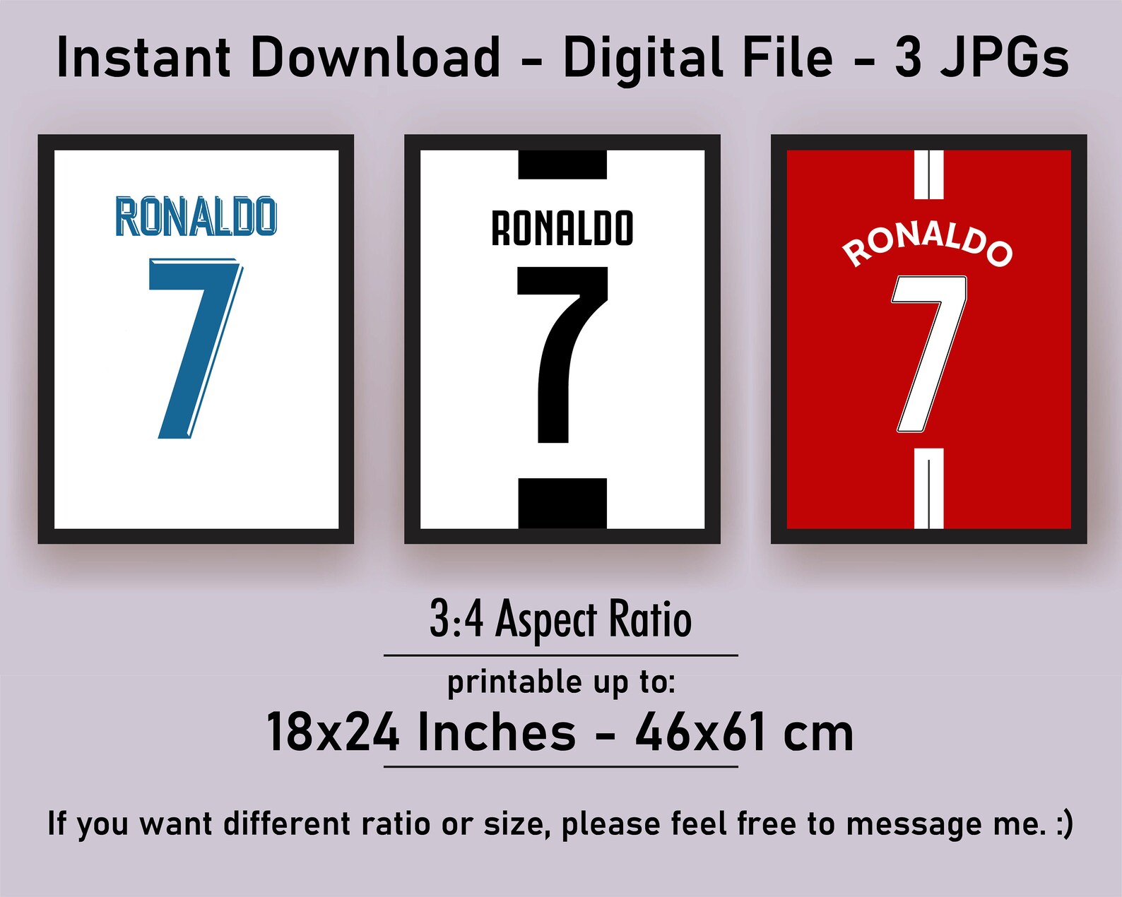 Printable Cristiano Ronaldo Jersey Bundle, CR7 Teams Posters, Soccer ...