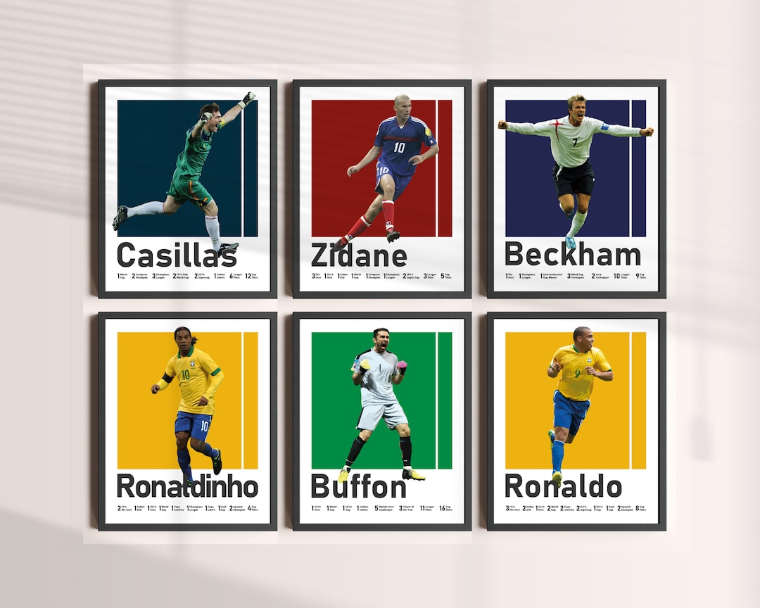Printable 6 Football Legends Posters, Beckham Ronaldinho Zidane ...