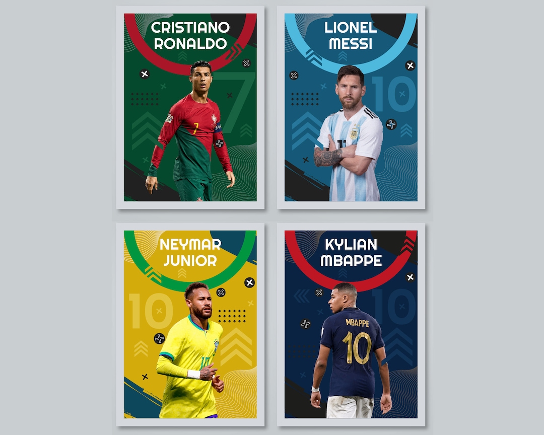 Printable Messi Ronaldo Mbappe Neymar Posters Bundle, Set of 4 Prints ...