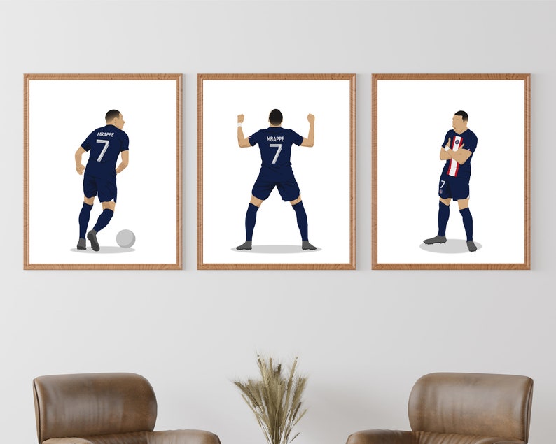 Kylian Mbappe Printable Football Wall Decor, Set of 3 Handdrawing ...