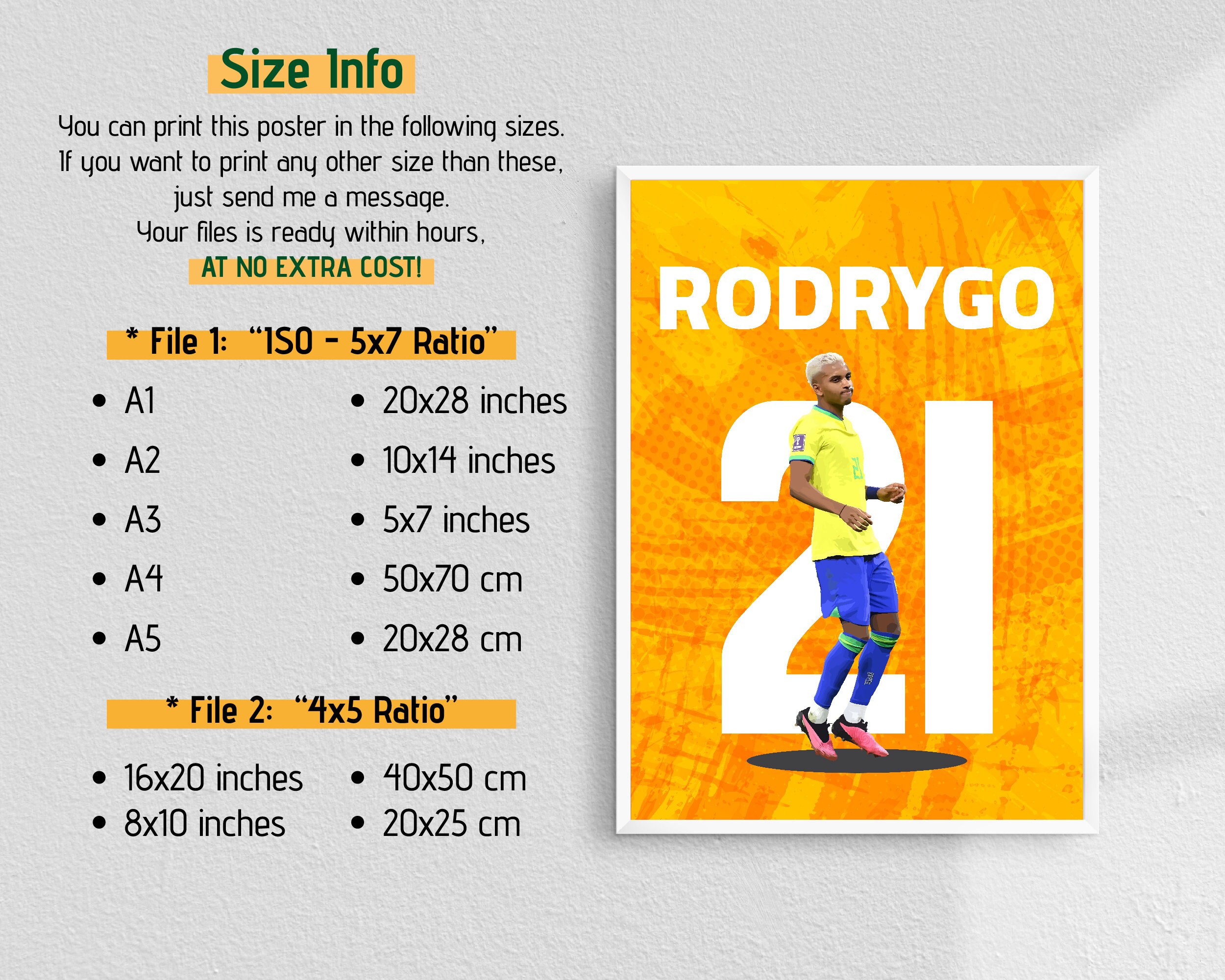 Rodrygo Poster, Printable Soccer Decoration, Brazilian National ...