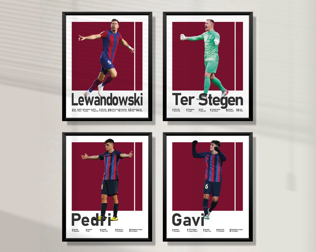 Printable Lewandowski Ter Stegen Gavi Pedri Posters Bundle, Football ...