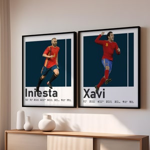 2 Spanish Soccer Legends, Xavi and Iniesta Poster Bundle, Printable ...