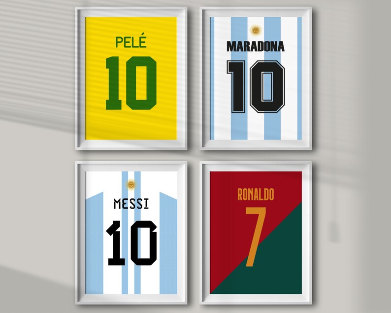 Football Legends Jersey Print Set, Pele, Maradona, Ronaldo, Messi ...