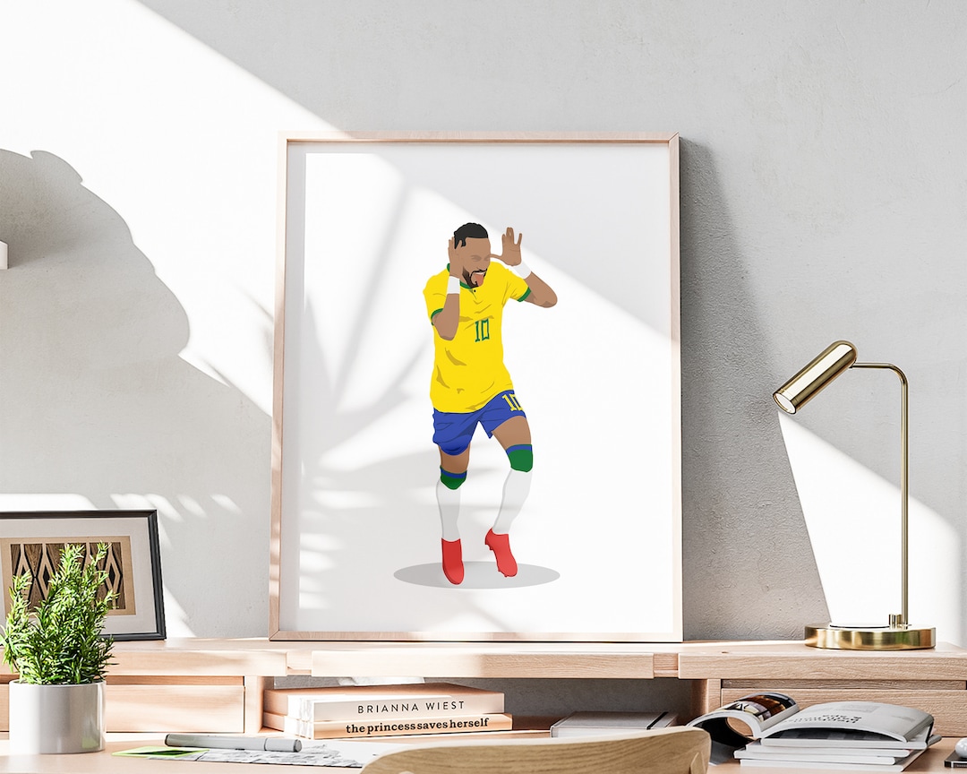 Neymar Junior Hand Drawn Poster, Brazilian Athlete Neymar JR, Football ...