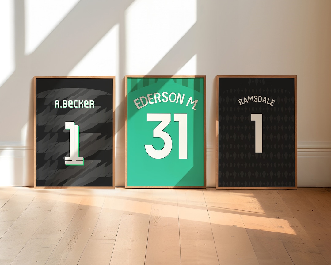 3 Goalkeeper Jersey Posters Bundle, Alisson, Ederson, Ramsdale, Three ...