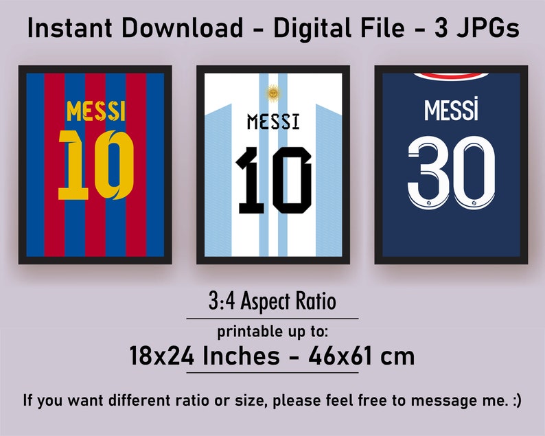 Printable Lionel Messi Jersey Posters Bundle Set of 3 Prints - Etsy ...