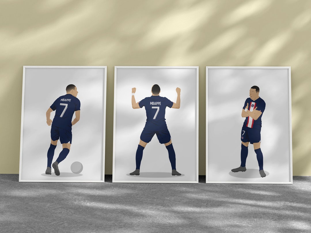 Kylian Mbappe Printable Football Wall Decor, Set of 3 Handdrawing ...
