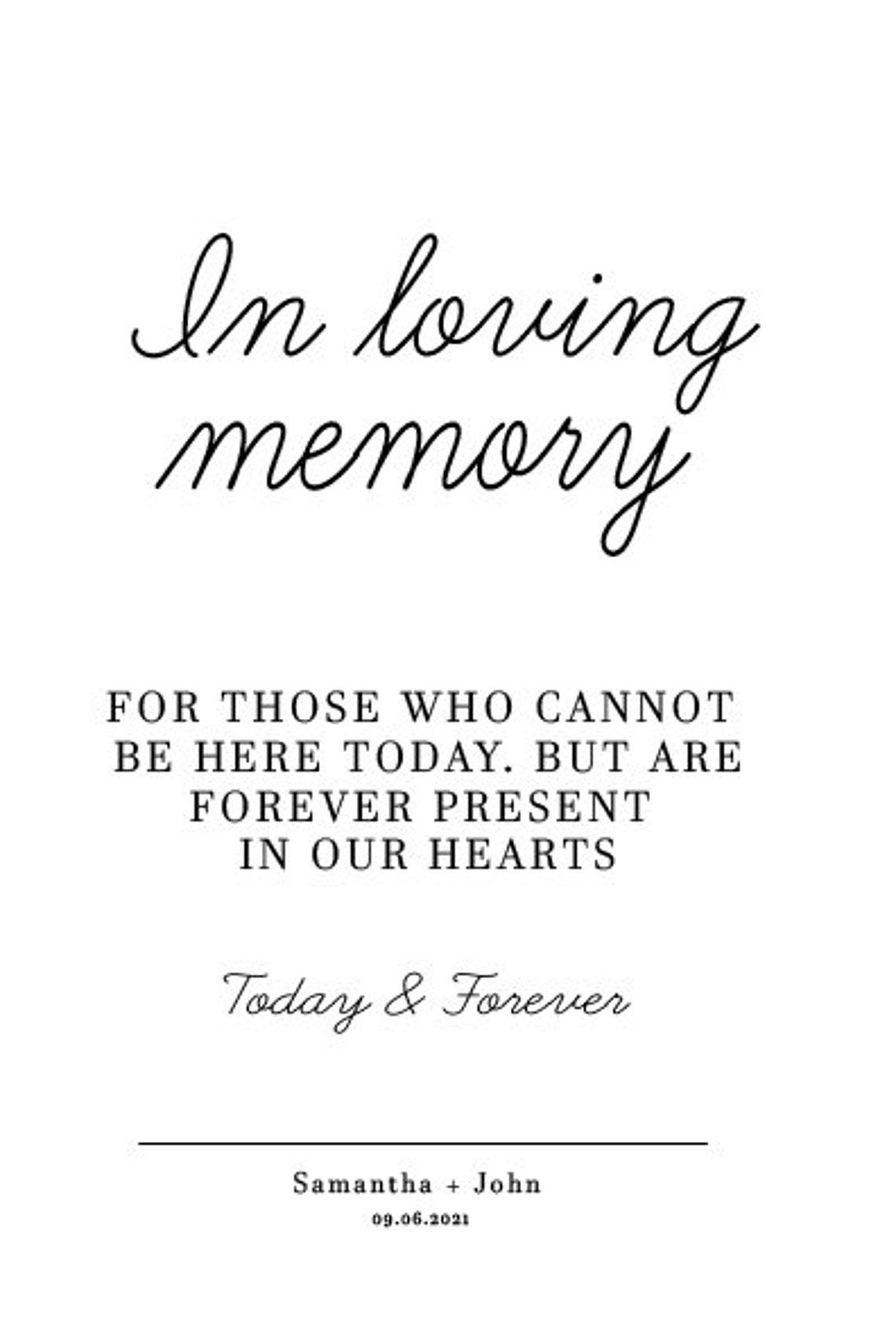 In Loving Memory Wedding Sign, in Loving Memory Wedding Template 5x7 - Etsy