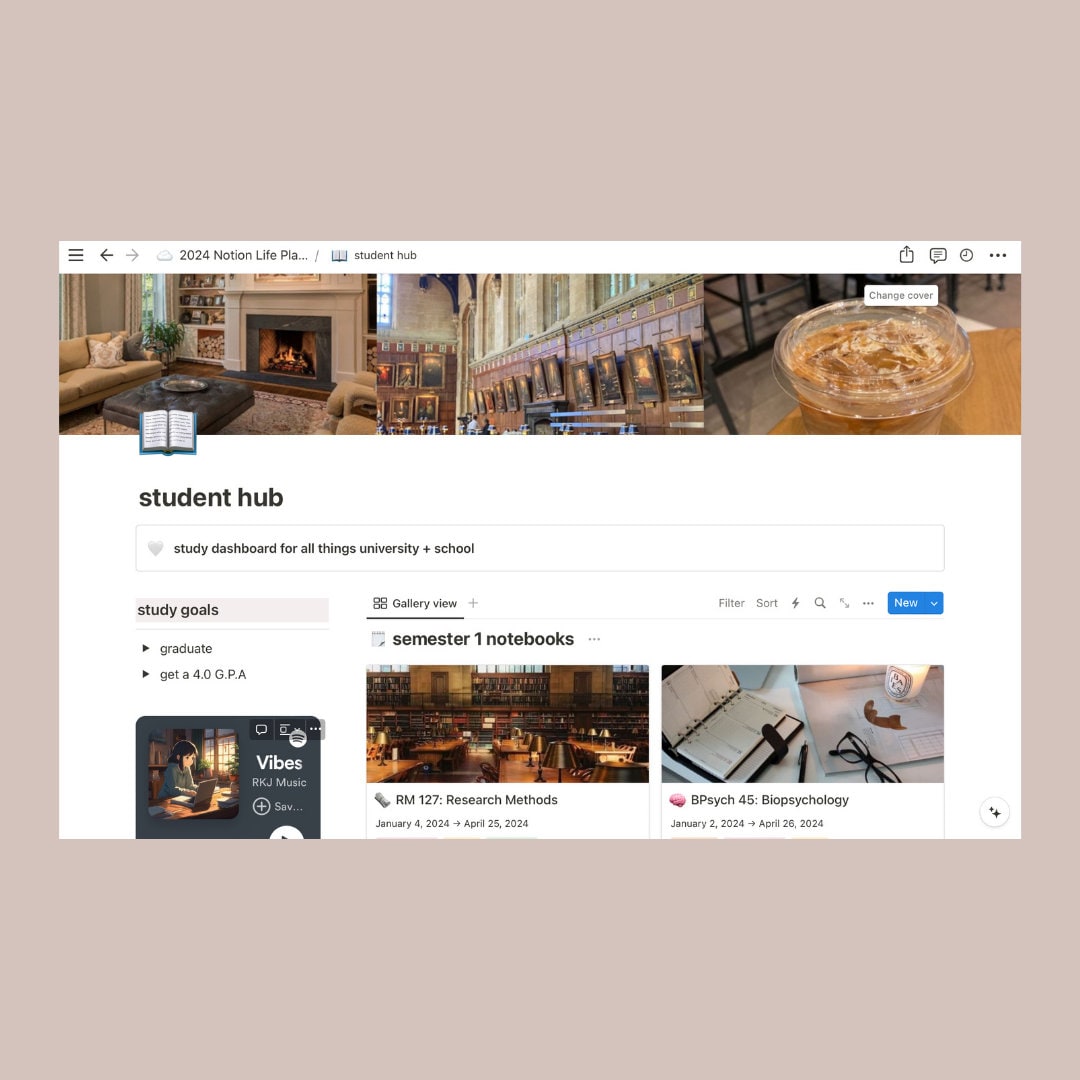 Aesthetic 2024 Notion Student Planner Template, College Digital Planner ...