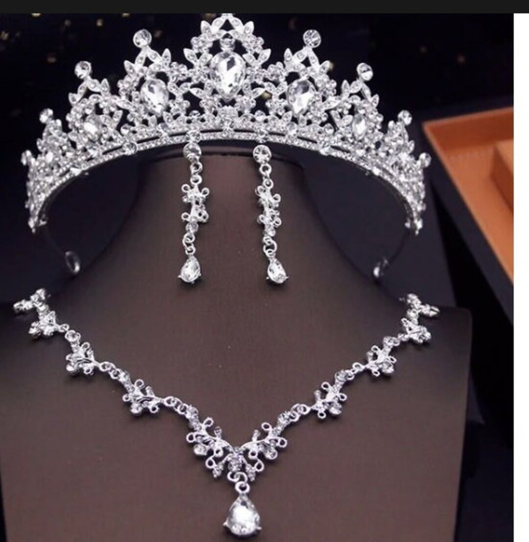 Silver Colors Bridal Jewelry Sets for Women Tiaras Necklace - Etsy