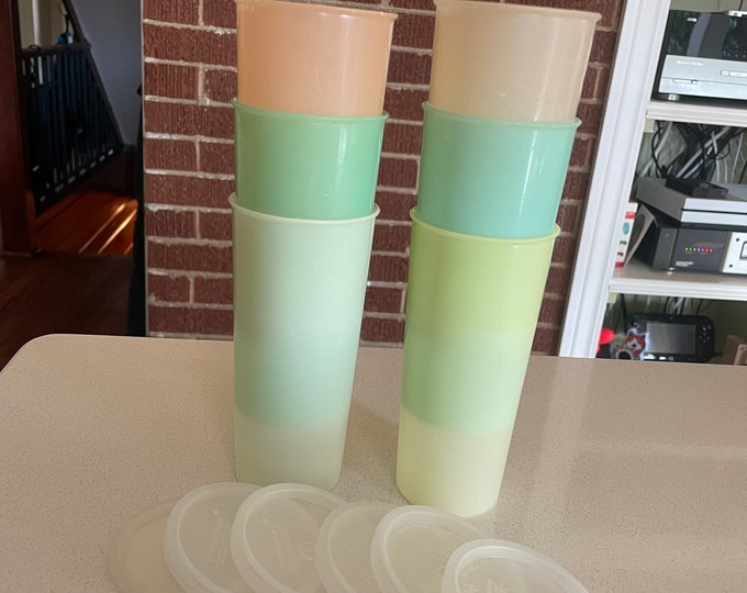 Vintage Tupperware 6 Tumblers Tall Cups Glasses Plastic Tupper Ware ...