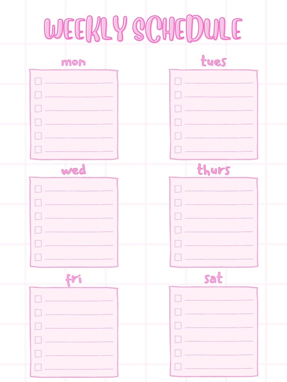 Digital Weekly Schedule Weekly Checklist Planner Schedule - Etsy