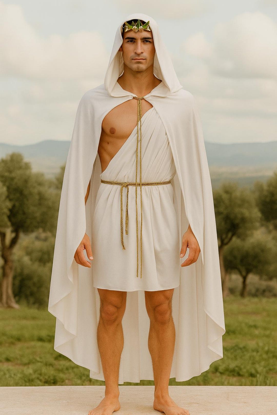 Greek God Hooded Cape – Ancient Mythology Costume Cloak With Gold Trim ...