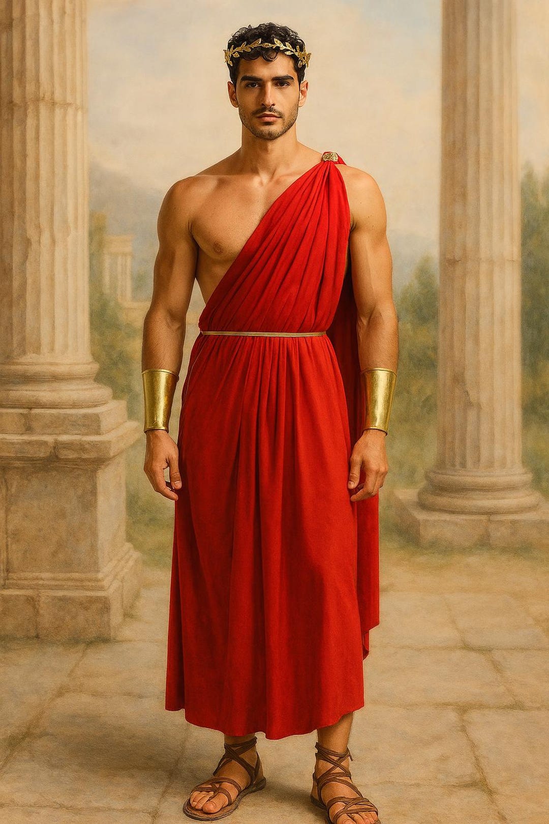 Personalized Spartan Toga Costume for Men With Gold Laurel Crown Arm ...