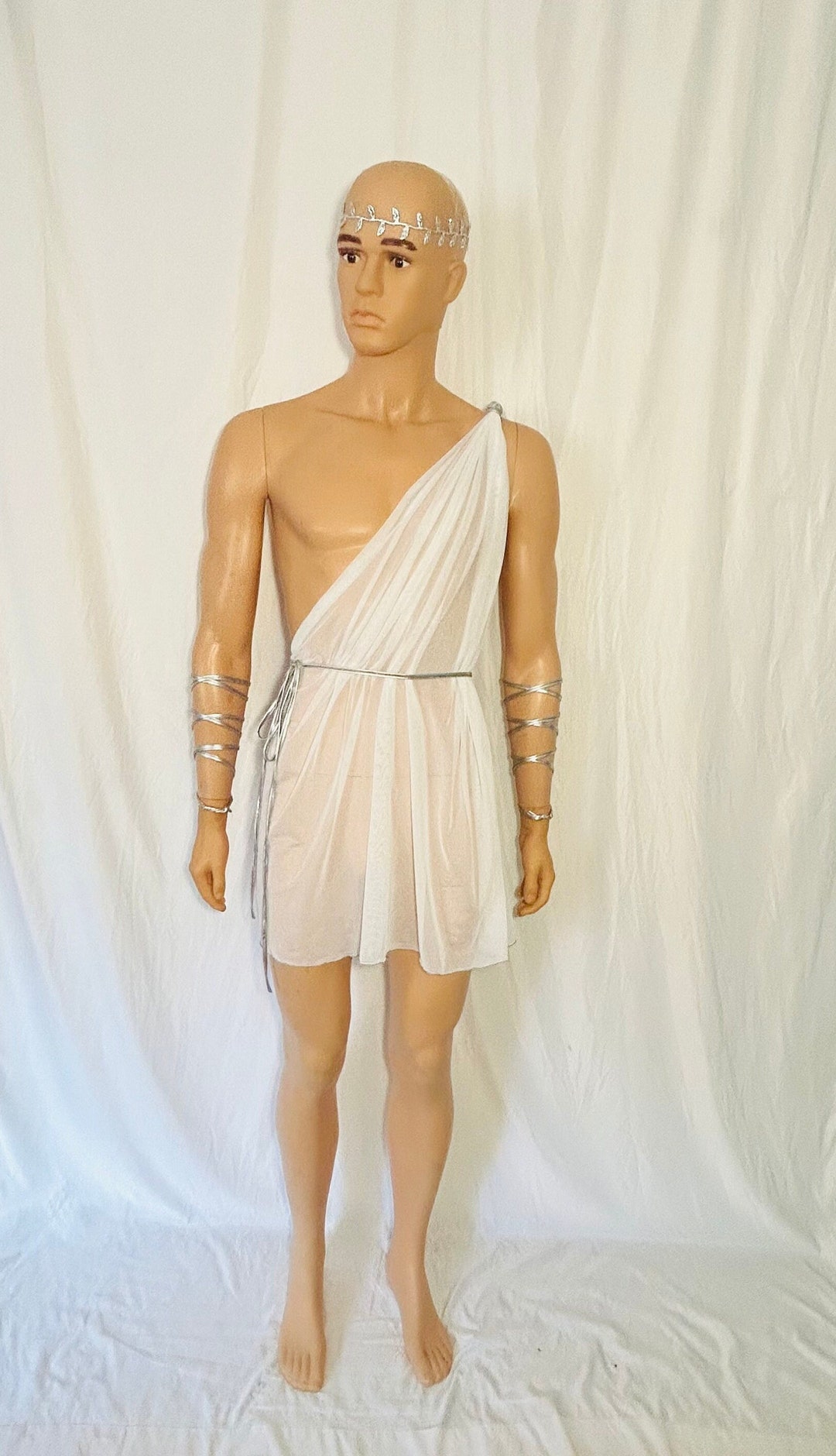 Mens Greek God Toga Open Breast See Through Sheer Mesh Lingerie Spartan Zeus Halloween Costume
